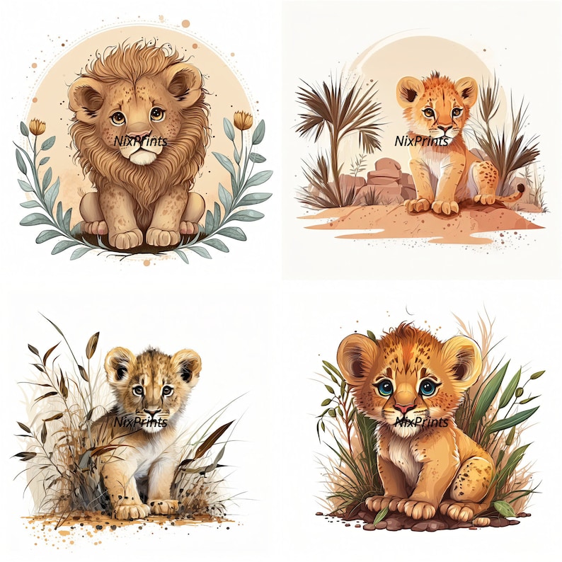 Baby Lion Cub Illustrations Clipart Bundle-super Quality - Etsy