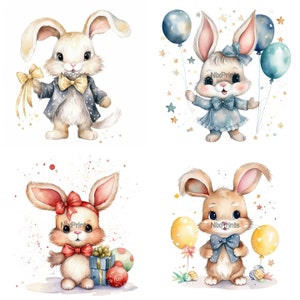 Rabbit Clipart, New Year Clipart, Dressed for New Year Party, White ...