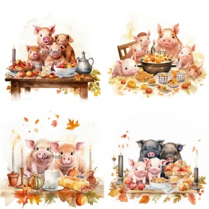 Pig Clipart, Thanksgiving Clipart, Family Dinner Scenes Clipart, Design ...