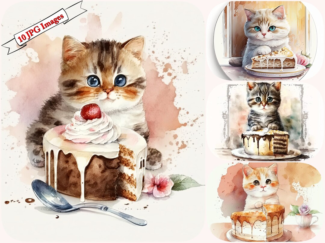Watercolor Birthday Cats Clipart Set - Cute Kitten ,pet Animal Cliparts ...
