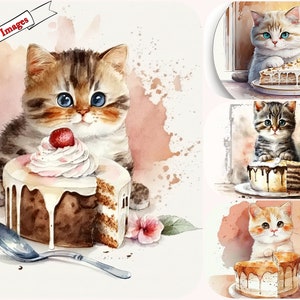 Watercolor Birthday Cats Clipart Set - Cute Kitten ,pet Animal Cliparts ...