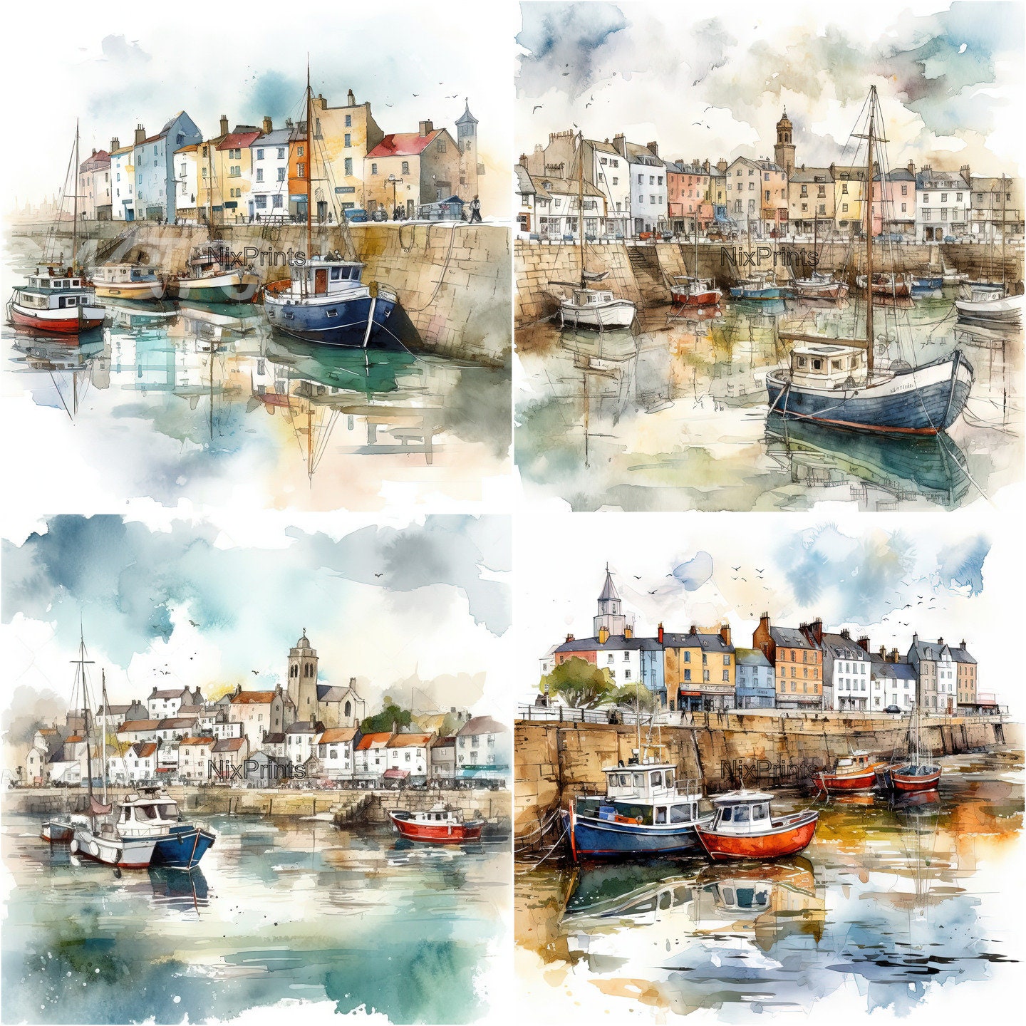 Watercolor Clipart of a British Caernarfon Harbourdigital - Etsy