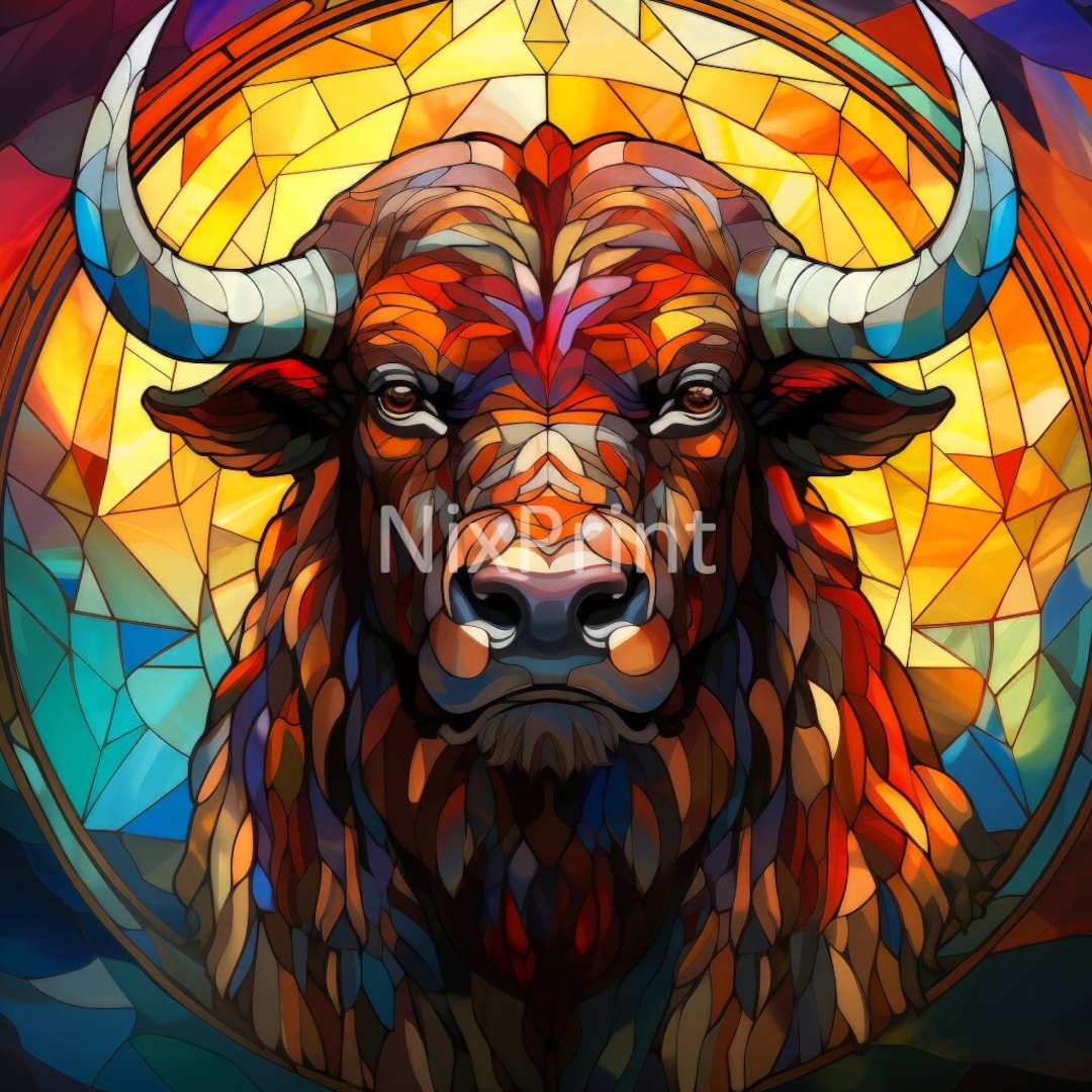 Stained Glass Buffalo Head, Bright Colors, Wall Art for Texas, Wall Art ...