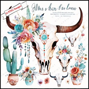 Watercolor Bull Skull With Elements , Clipart of Native American ...