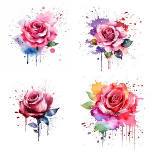 Rose Paint Splash Watercolor Digital Clipart Digital Paper Crafting ...