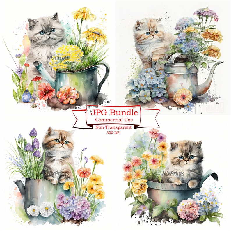 Persian Cat Clipart Spring Flowers and Gardening Theme - Etsy