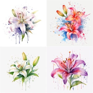 Lily Paint Splash Watercolor Digital Clipart Digital Paper Crafting ...