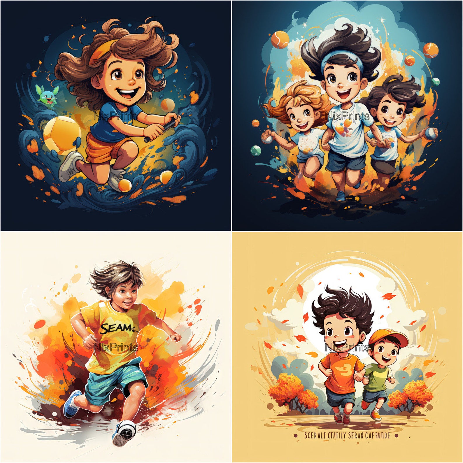 Children in Motion Clipart, Tennis Clipart, Art for A Cabin, Wall Art ...