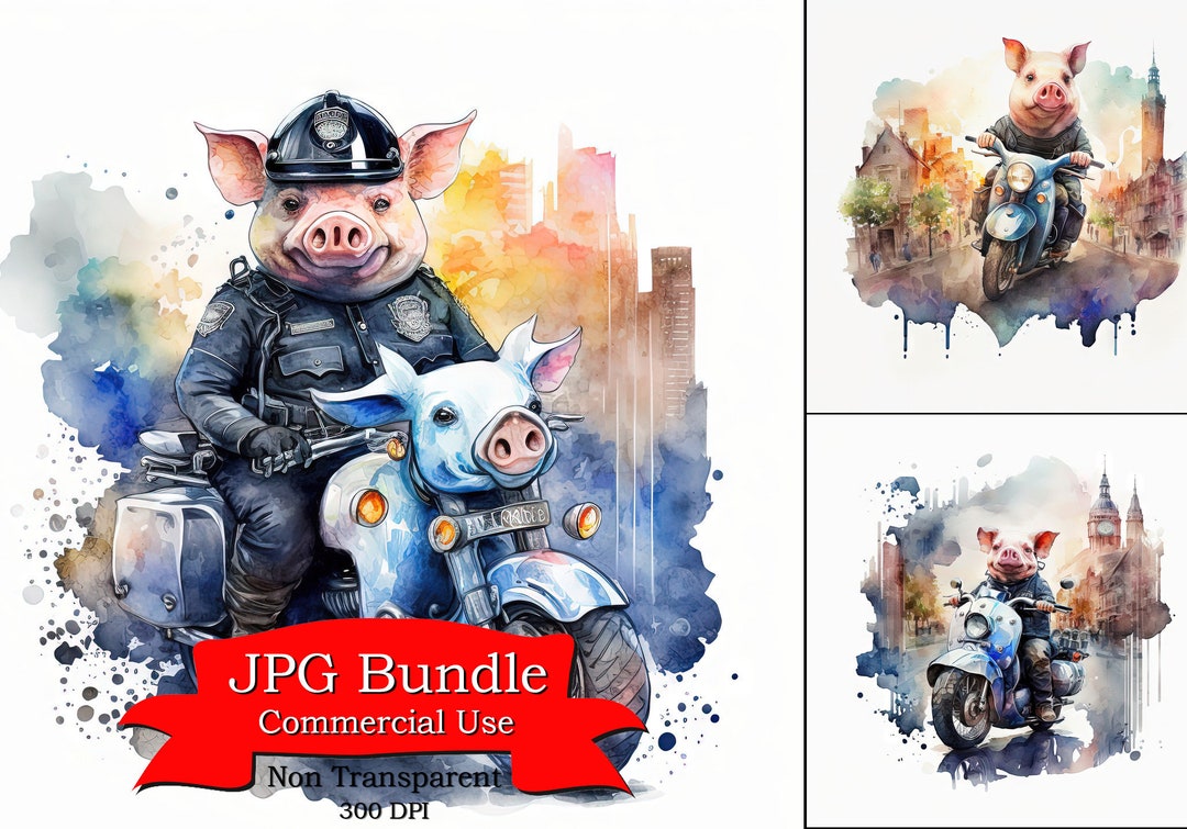 Pig Clipart, Pig Police Officer Riding Motorcycle Through City ...