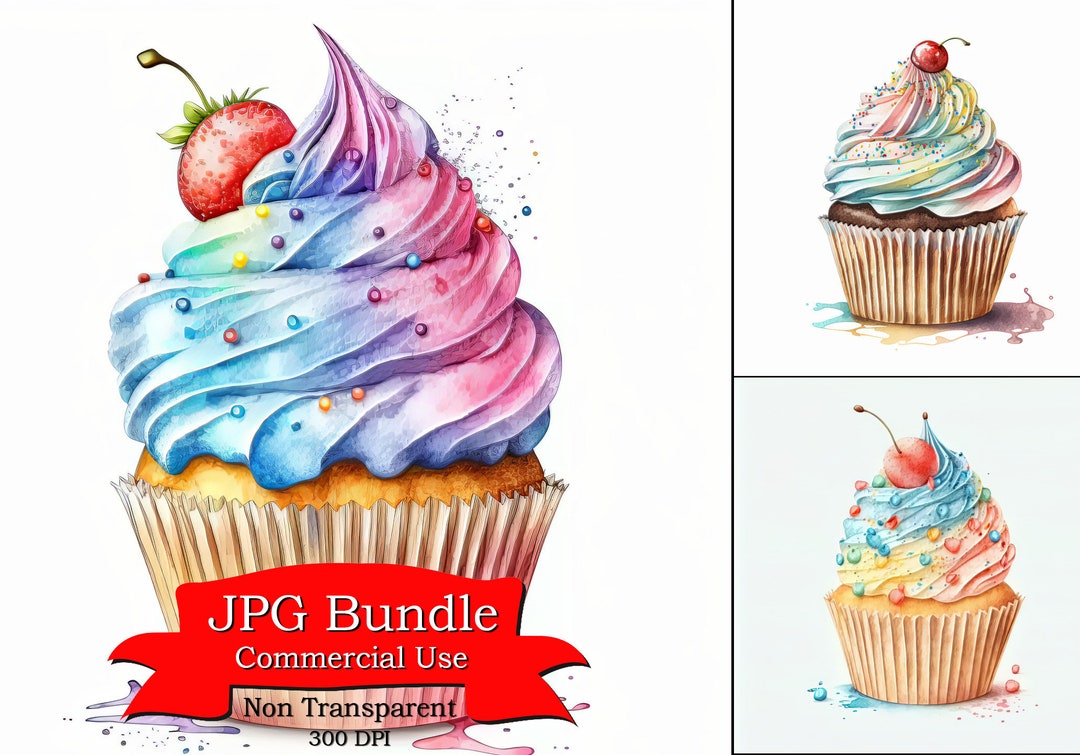 Birthday Cupcake Clipart: Celebrate With Watercolor Dessert, Party ...