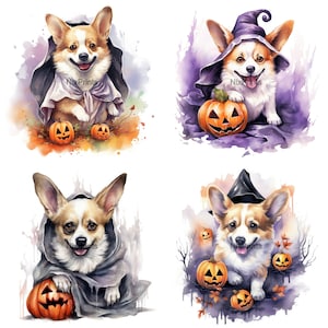 Cute Corgi Dog Clipart, Spooky Halloween Costume, Ghost and Witch ...
