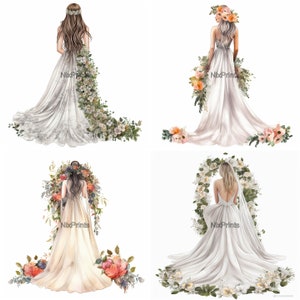 Watercolor Bride Clipart, Full Body Back View Digital Clipart,digital ...