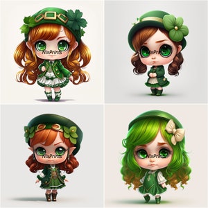 Cute St Patricks Day Girl Graphics Clipart Bundle , Green Irish Girl ...