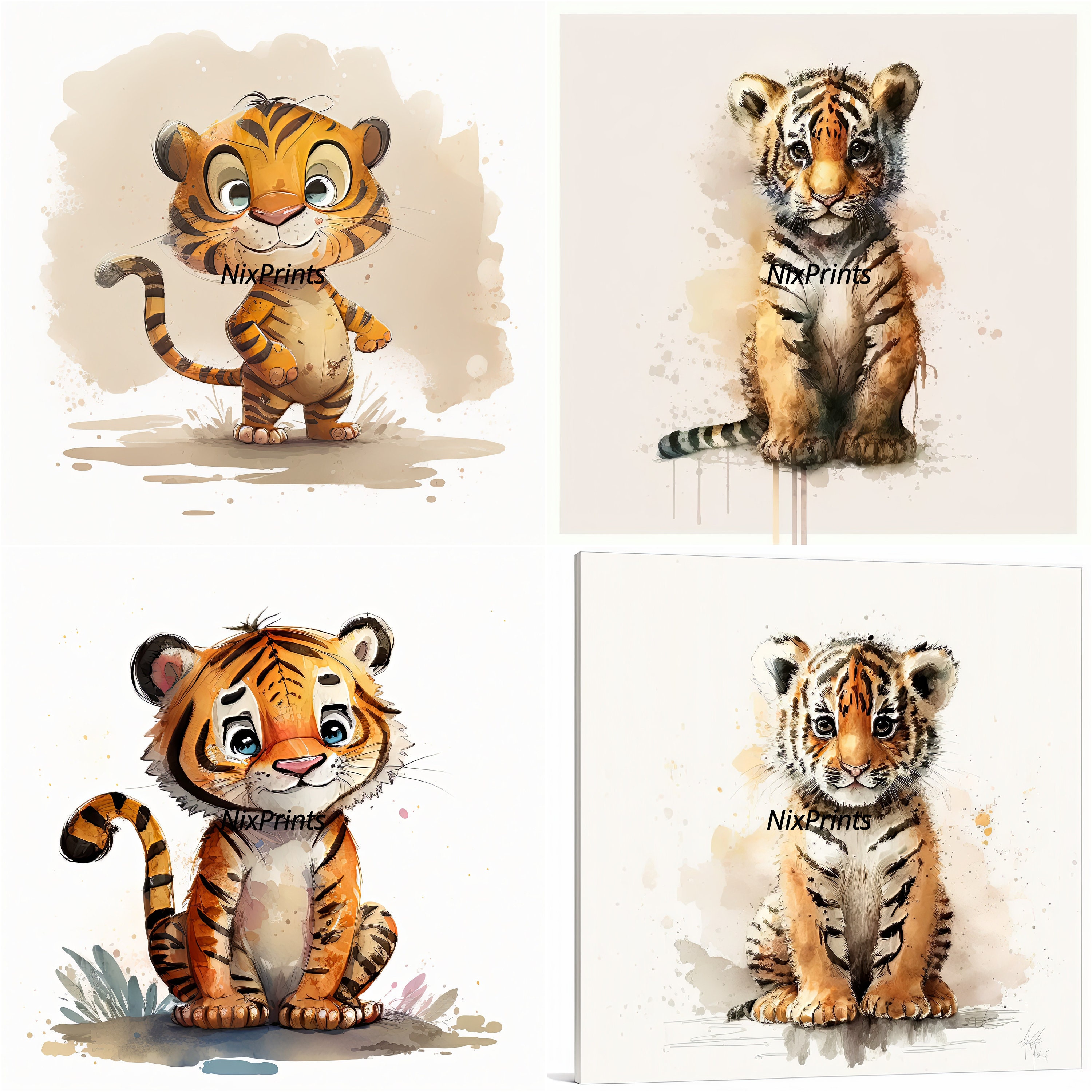 Cute Baby Tiger Clipart - Digital Watercolor Clipart for Crafting and ...