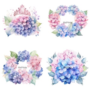Hydrangea Crown Watercolor Digital Clipart Digital Paper Crafting ...