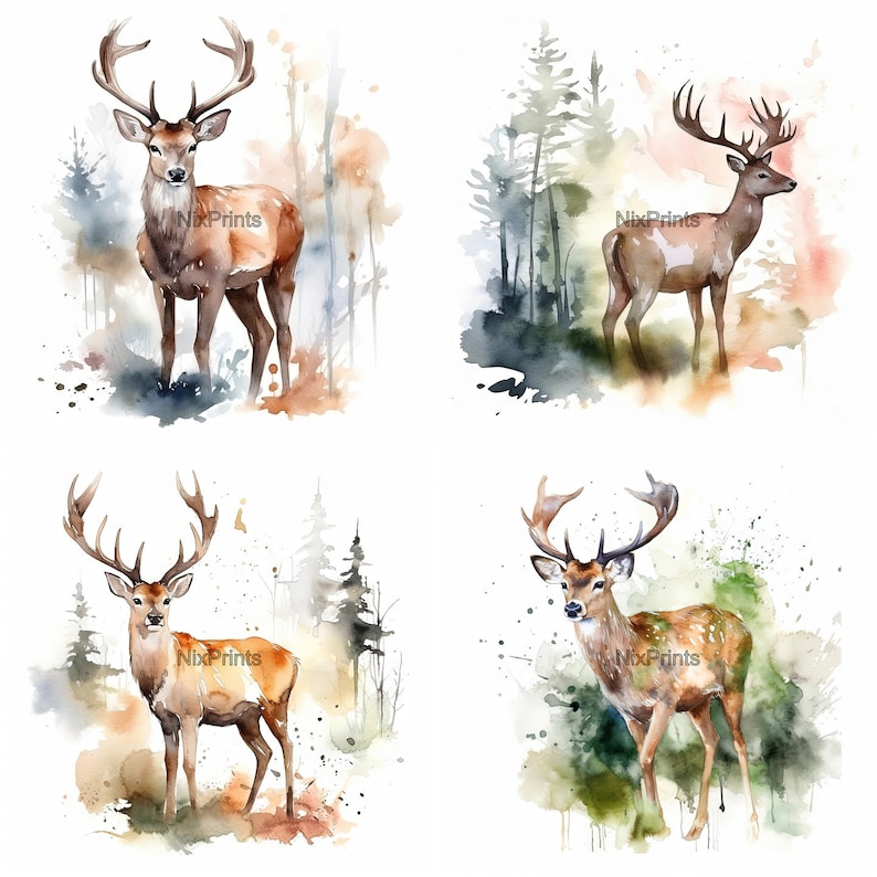 Deer Clipart Adorable Watercolor Deer With Flowers Clipart - Etsy