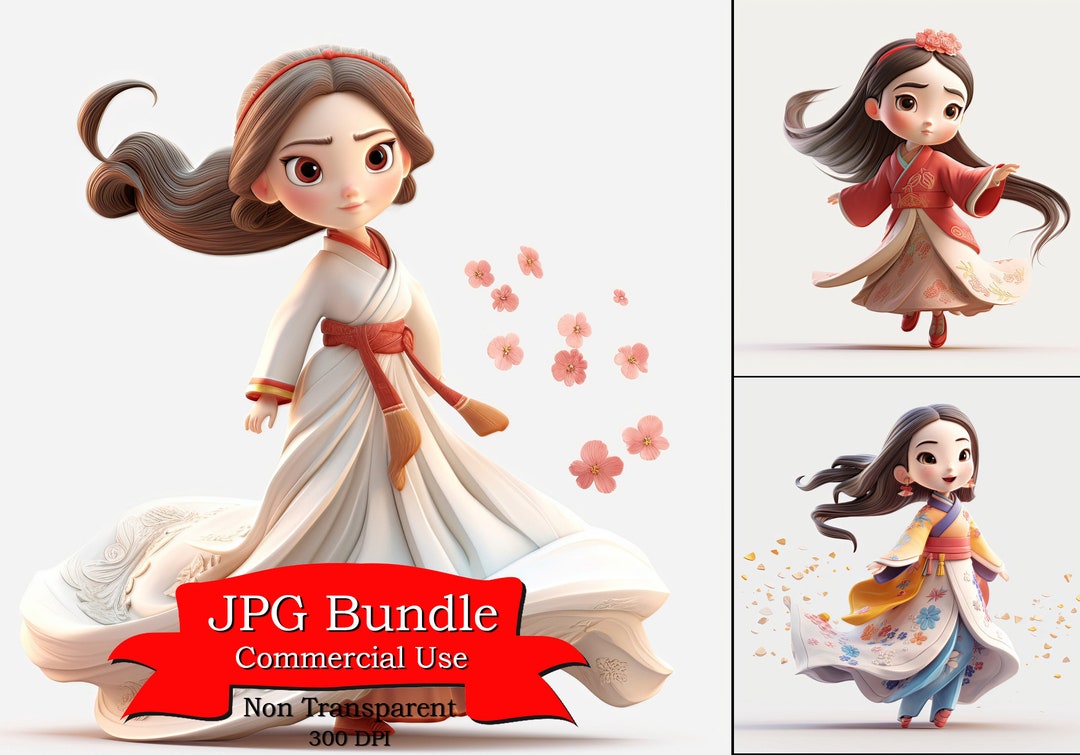 Cute 3D Asian Princess Dancing, Girl Clipart, Digital Download, Non ...