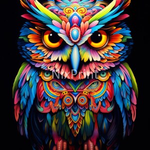 Neon Owl Clipart, Dark Background Hyper-realistic Clipart, Designs for ...