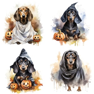Dachshund Dog Clipart, Spooky Halloween Costume, Ghost Clipart, Designs ...