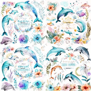 Watercolor Ocean Life Clipart With Elements- Instant Download of ...