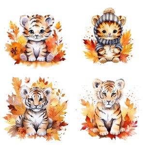 Cute Tiger Fall Foliage Watercolor Clipart, Wall Art for Outdoor ...