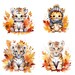 Cute Tiger Fall Foliage Watercolor Clipart, Wall Art for Outdoor ...