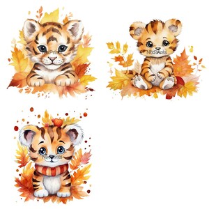 Cute Tiger Fall Foliage Watercolor Clipart, Wall Art for Outdoor ...
