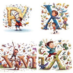 Cartoon Style Clipart, Flying Alphabet Letters Clipart, Background ...