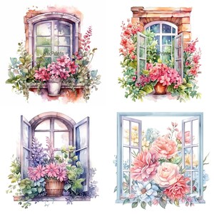 Cute Beautiful Window Floral Watercolor Clipart, Background for Tumbler ...