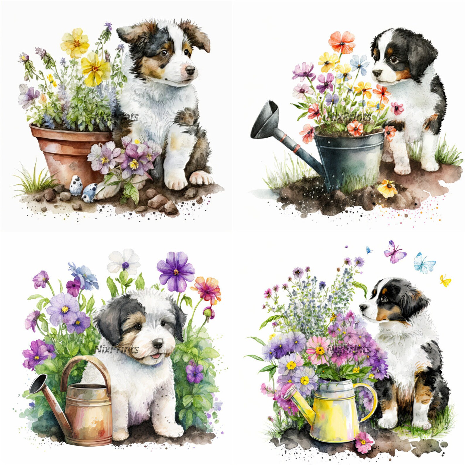 Sheepdog Puppy Clipart Spring Flowers and Gardening Theme - Etsy