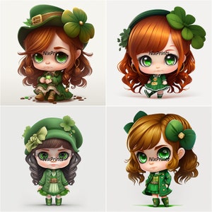 Cute St Patricks Day Girl Graphics Clipart Bundle , Green Irish Girl ...