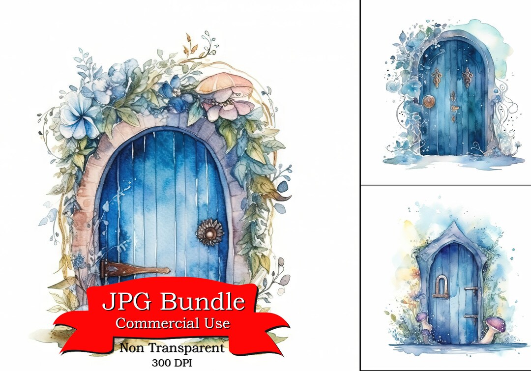 Mystical Blue Fairy Door Watercolor Clipart - Gateway to Magical Realms ...