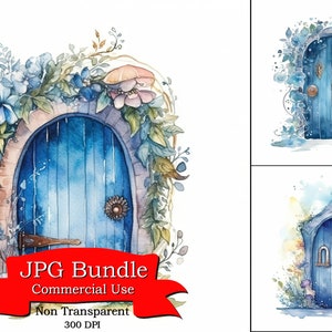 Mystical Blue Fairy Door Watercolor Clipart - Gateway to Magical Realms ...