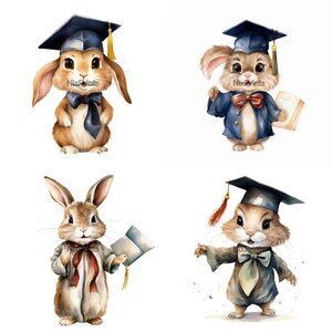 Rabbit Clipart, Graduation Clipart, Wearing a Cap and Gown, Graduation ...
