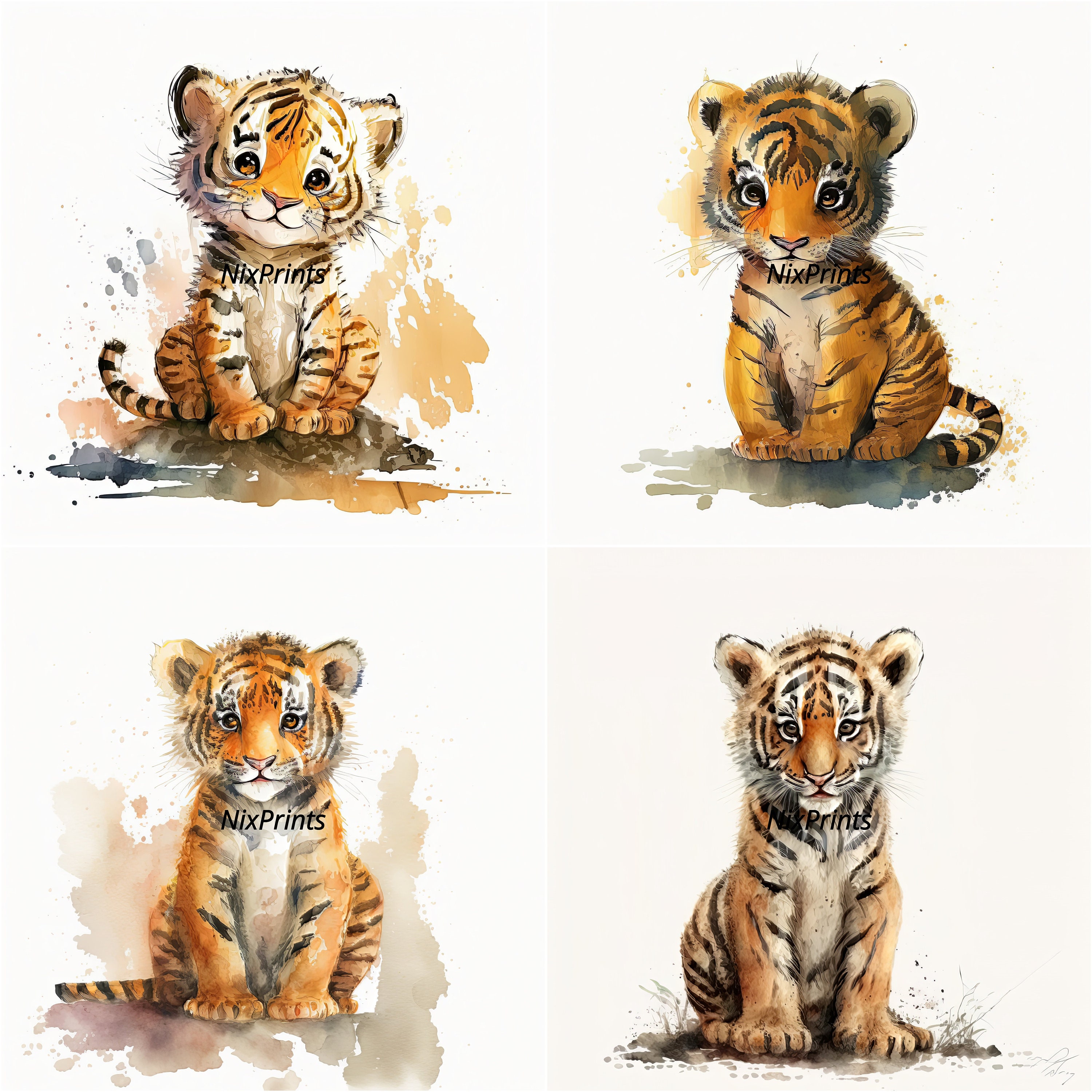 Cute Baby Tiger Clipart - Digital Watercolor Clipart for Crafting and ...