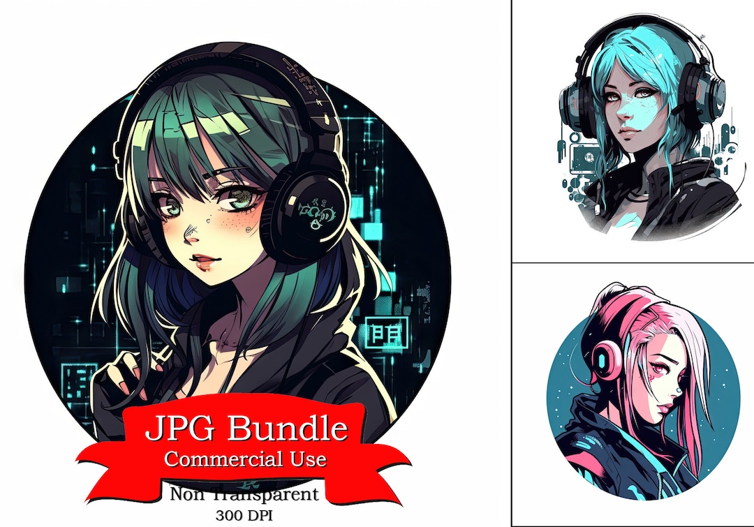 Cyberpunk Girl Clipart, Beautiful Girl Icon: Anime Style, Cute, Kawaii ...