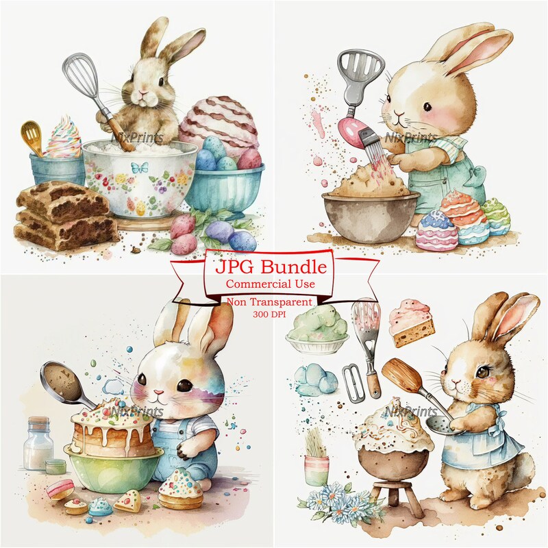 Bunny Baking Clipart - Etsy
