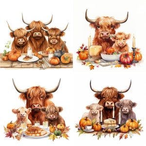 Cute Highland Cow Clipart, Thanksgiving Themes, Family Dinner Scenes ...