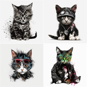 Cool Cat Punk Clipart, Punk Rock Style, Digital Paper Crafting, Digital ...