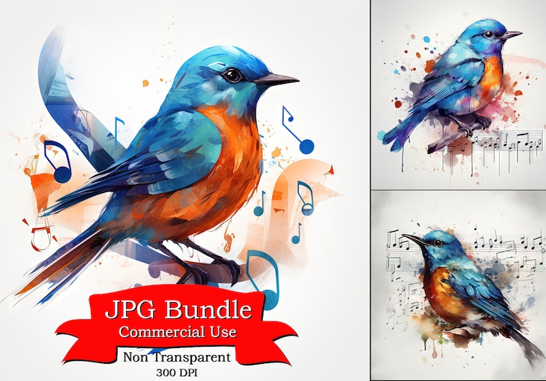 Blue Bird Singing Clipart Charming Clipart Illustration of a - Etsy