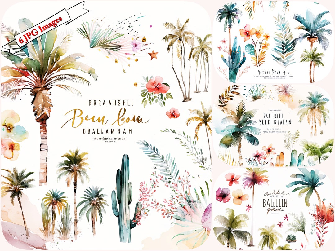 Watercolor Tropical Plants Clipart Bundle - Palm Trees,flowers, Wild ...