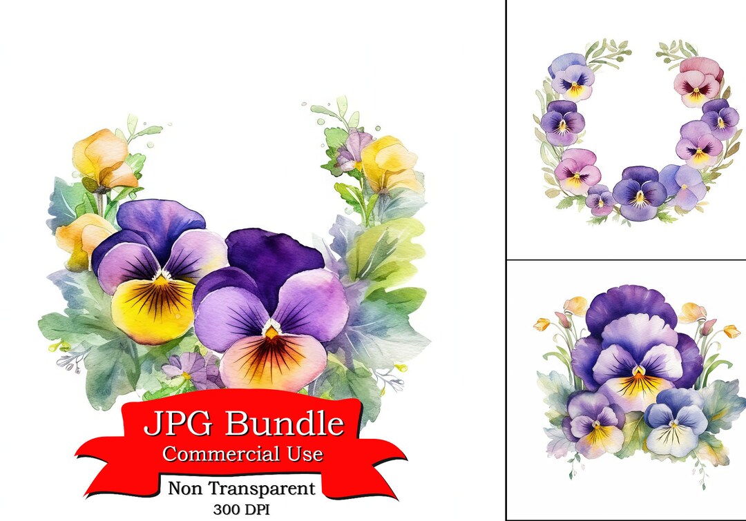 Pansy Crown Watercolor Digital Clipart Digital Paper Crafting - Etsy