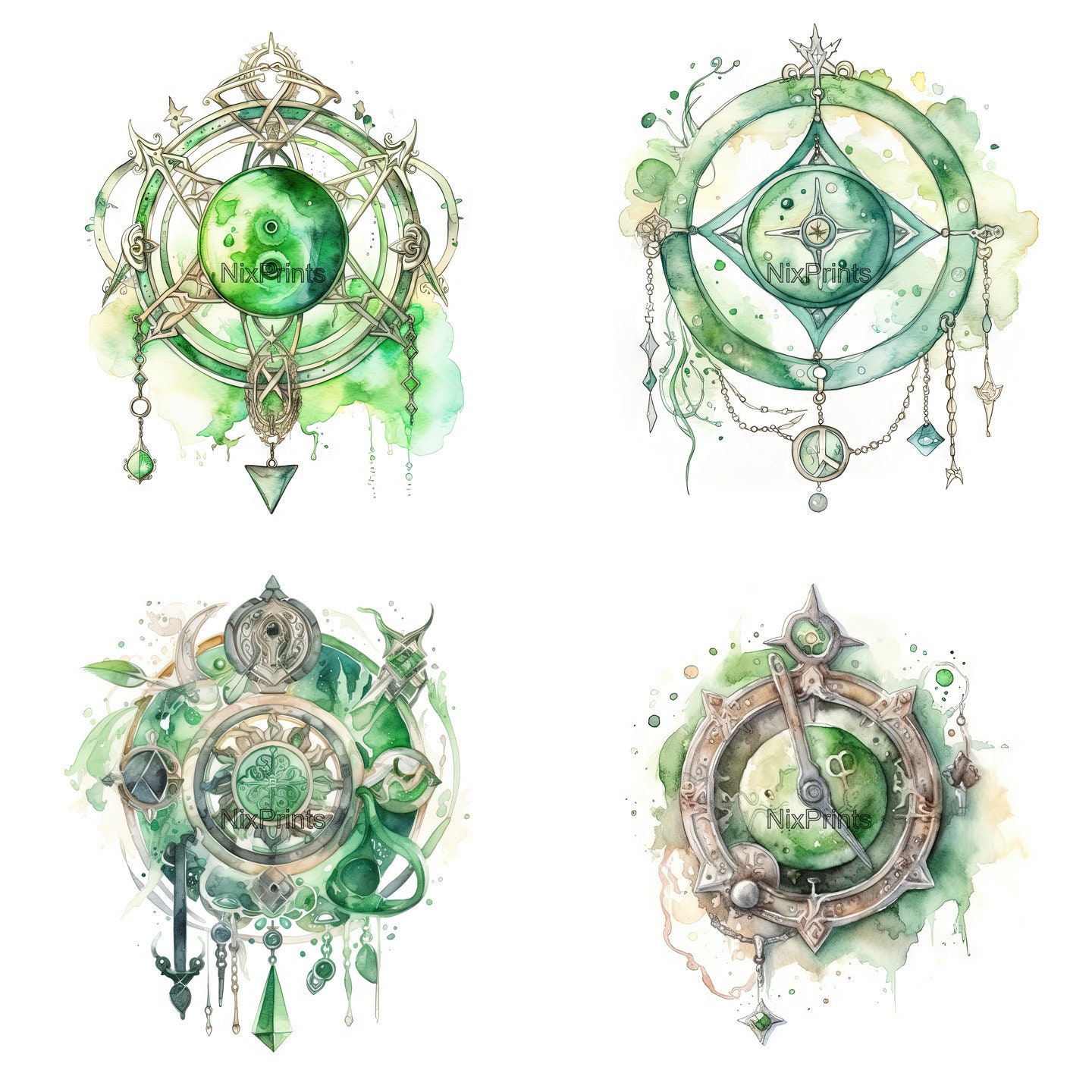 Green Fairy Talisman Watercolor Clipart symbol of - Etsy