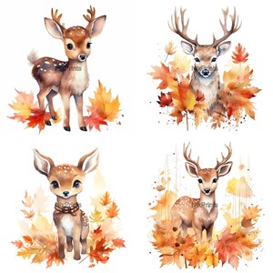Cute Deer Fall Foliage Fall Season Watercolor Clipart, Digital Sticker ...