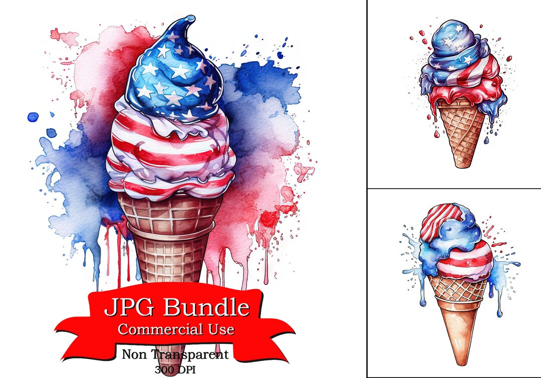 Delicious Patriot Ice Cream Clipart, Independence Day, Digital Paper ...