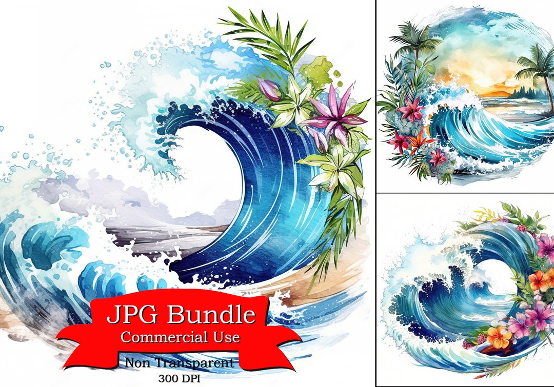 Cute Beautiful Tropical Beach Wave Watercolor, Wall Art for Rv ...