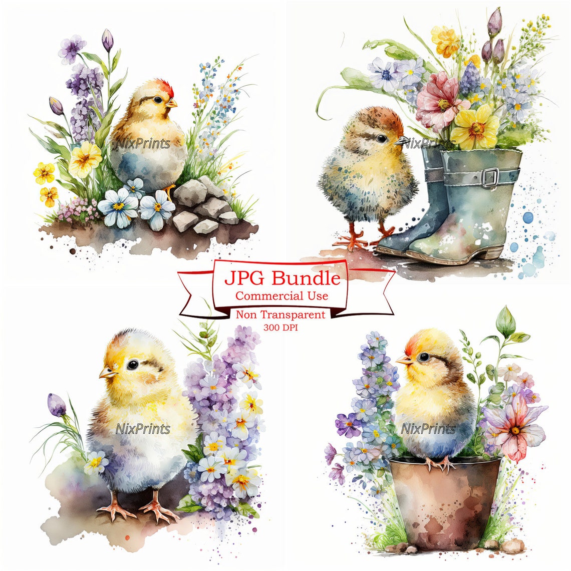Baby Rooster Chick Clipart Set Spring Flowers and Gardening - Etsy