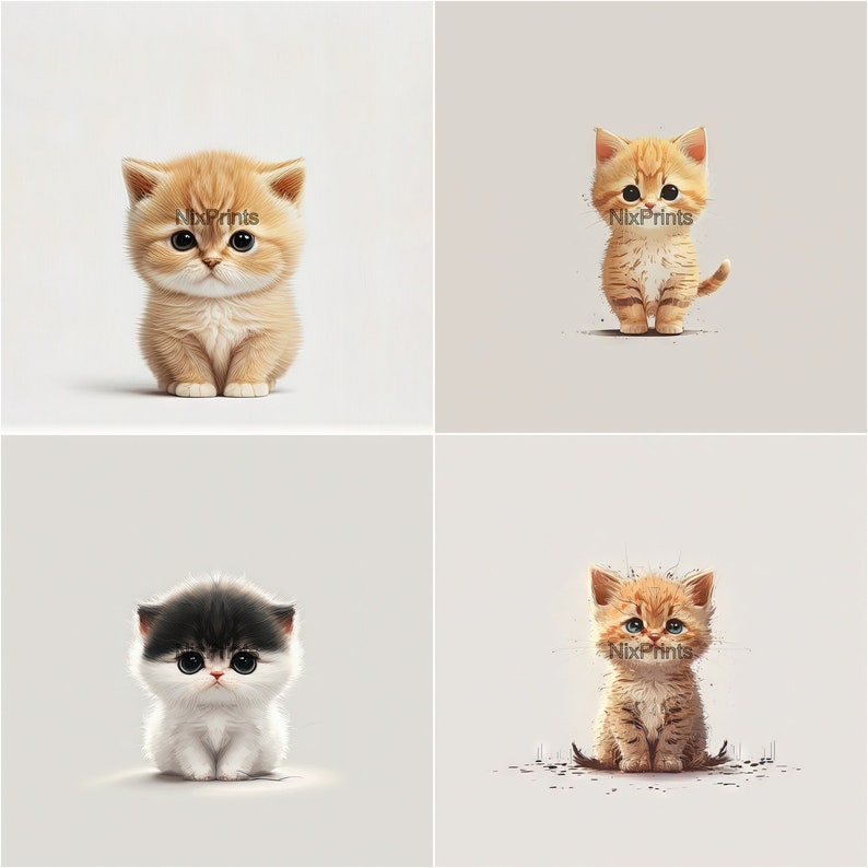 Cat Clipart Tiny Cute Kitten Clipart Minimalism 2D Style - Etsy