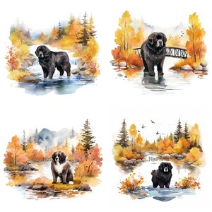 Newfoundland Autumn River Crossing Clipart, Dog Clipart, Print for ...