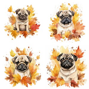 Cute Pug Dog Fall Foliage Clipart, Pug in Hat, Art for Nurses ...